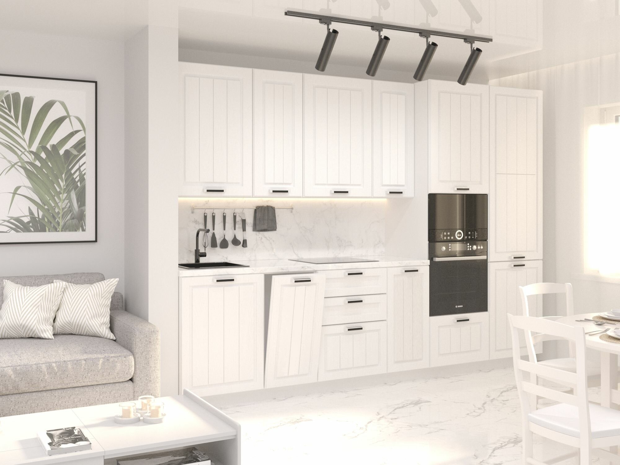 Кухонный гарнитур Прага, Белое дерево, 3300 мм