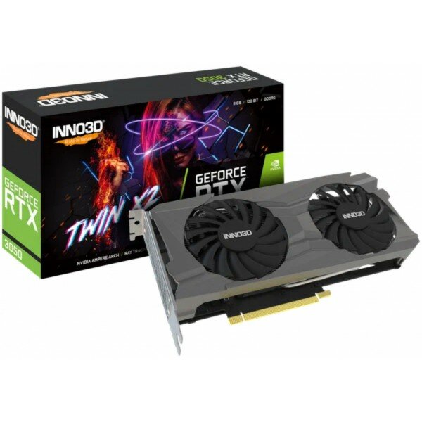 Видеокарта INNO3D GeForce RTX 3050 TWIN X2, 8 GB GDDR6, 128 bit, DVI-D, DisplayPort, HDMI, GPU 1552 MHz