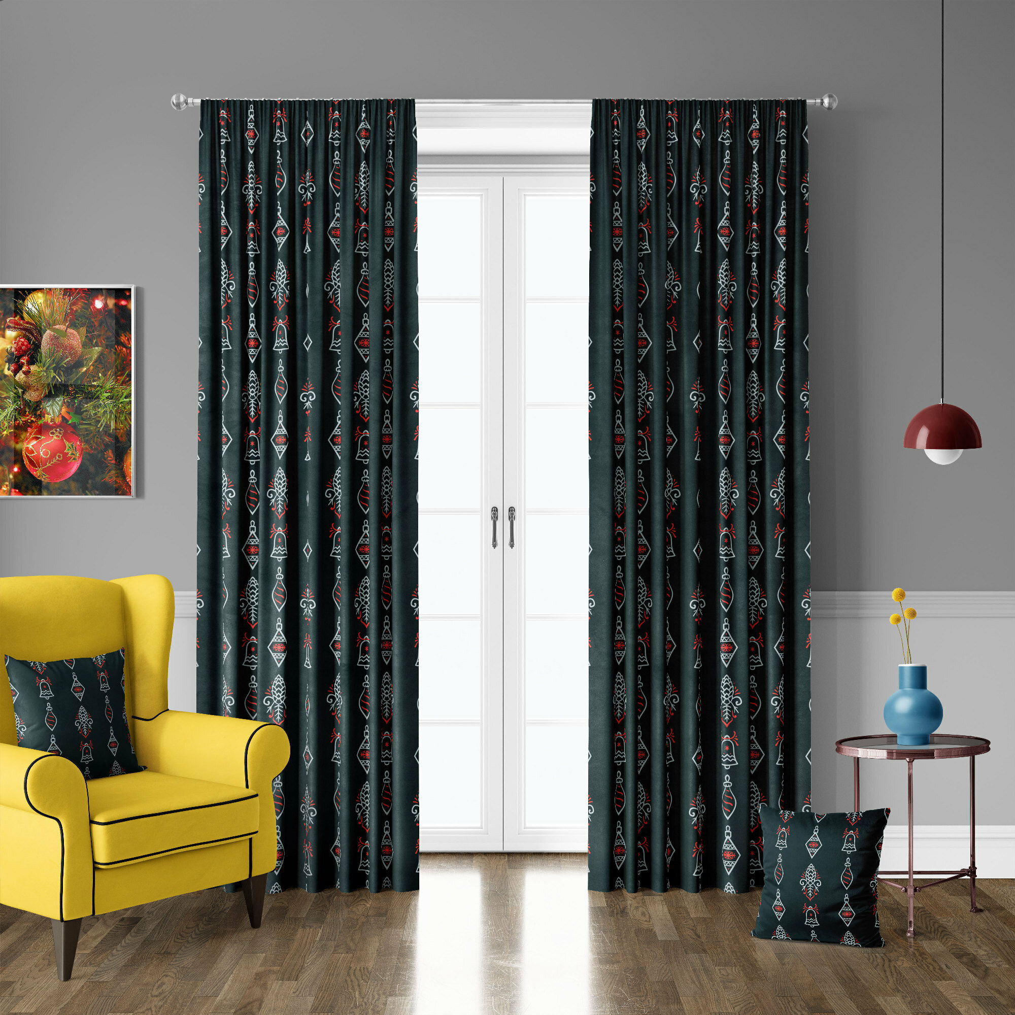 Шторы для комнаты / Новогодние шторы / Фотошторы из ткани габардин 145-260 см 2 шт. /3D шторы / Для гостиной, спальни и кухни