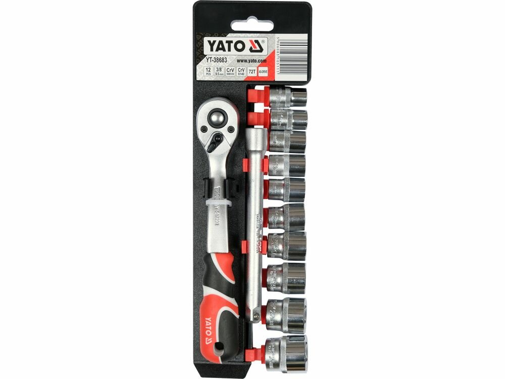 Набор торцовых головок YATO YT-38683, из хромованадиевой стали, 3/8", 12 шт