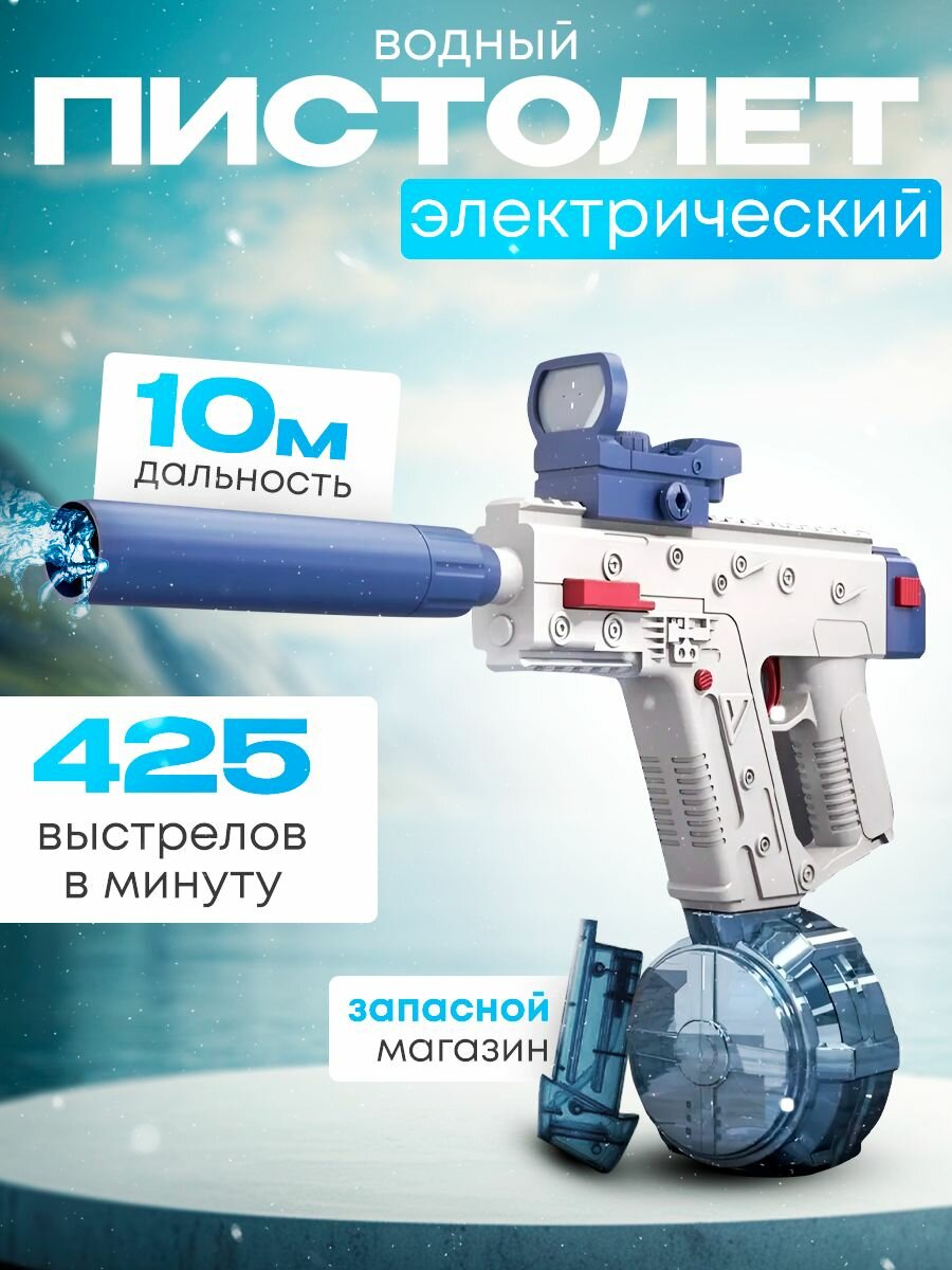 Водяной пистолет пулемет автоматический для детей голубой
