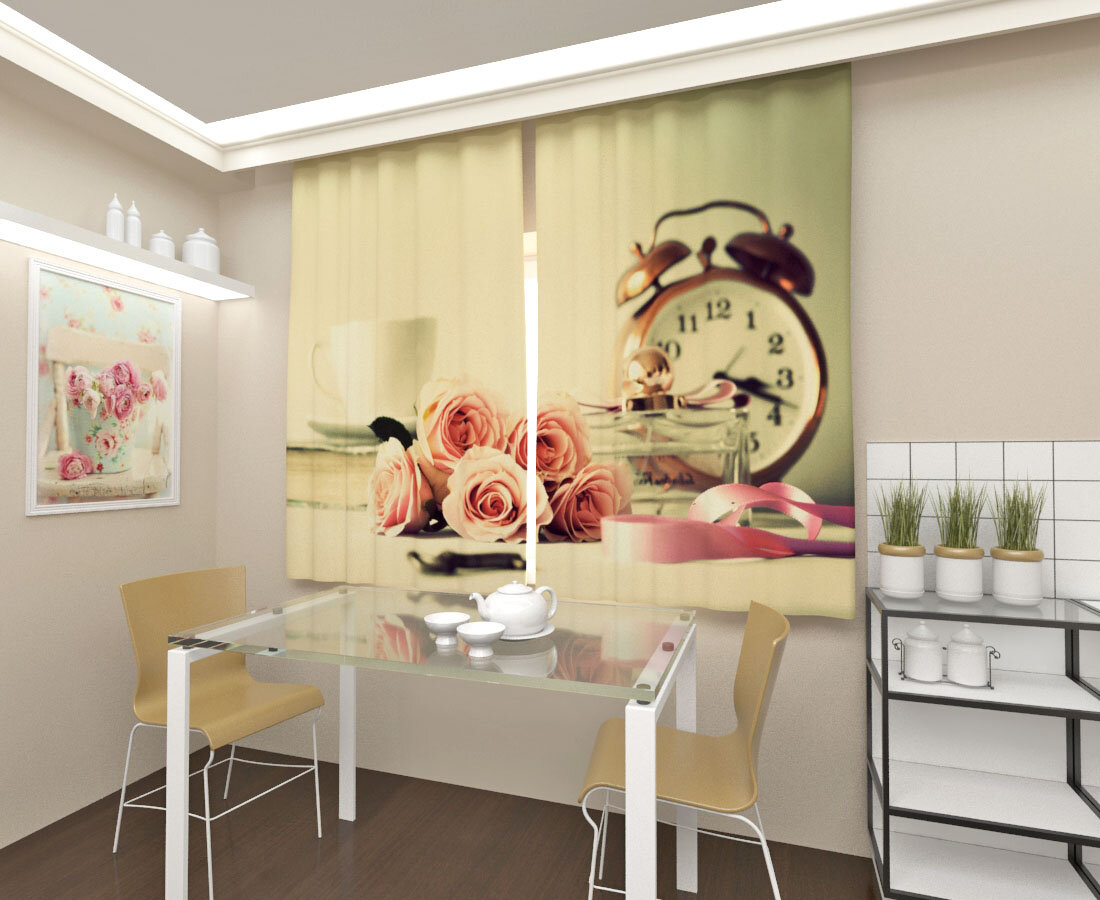 Фотошторы кухонные Арт Паула Нежность Габардин В: 170 см Ш: 2*145 = 290 см