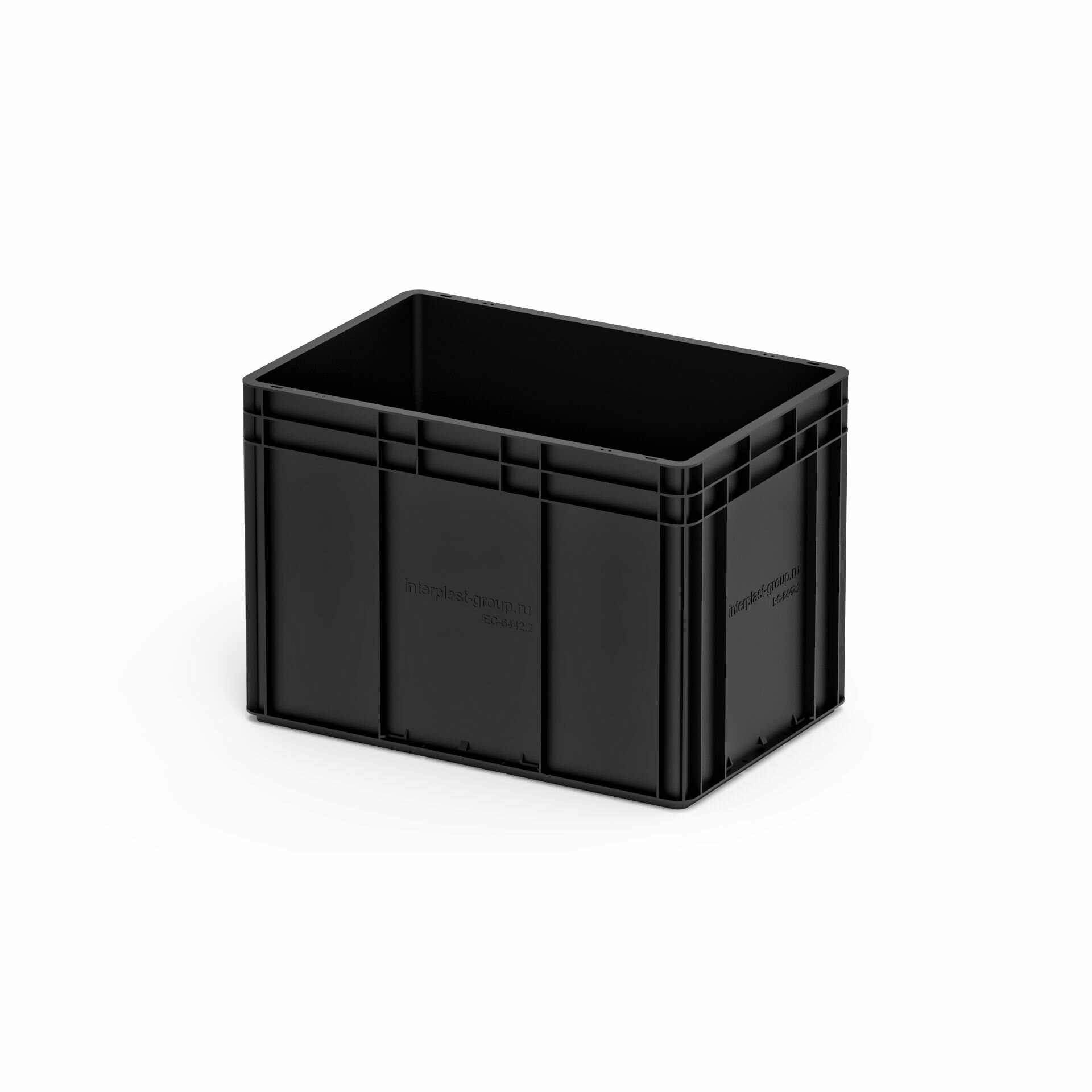Ящик пластиковый, Евроконтейнер, сплошные стенки закрытые ручки, 600х400х420 мм, черный