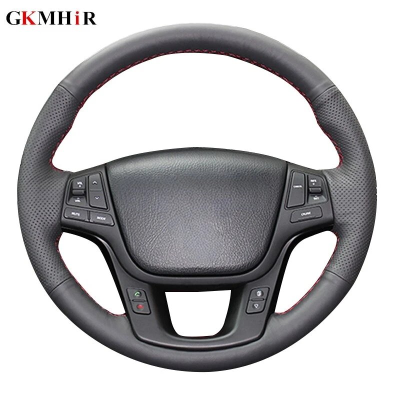 Сшитый вручную чехол на руль своими руками, черный чехол на руль из искусственной кожи для Kia Sorento 2009-2014 Black Thread