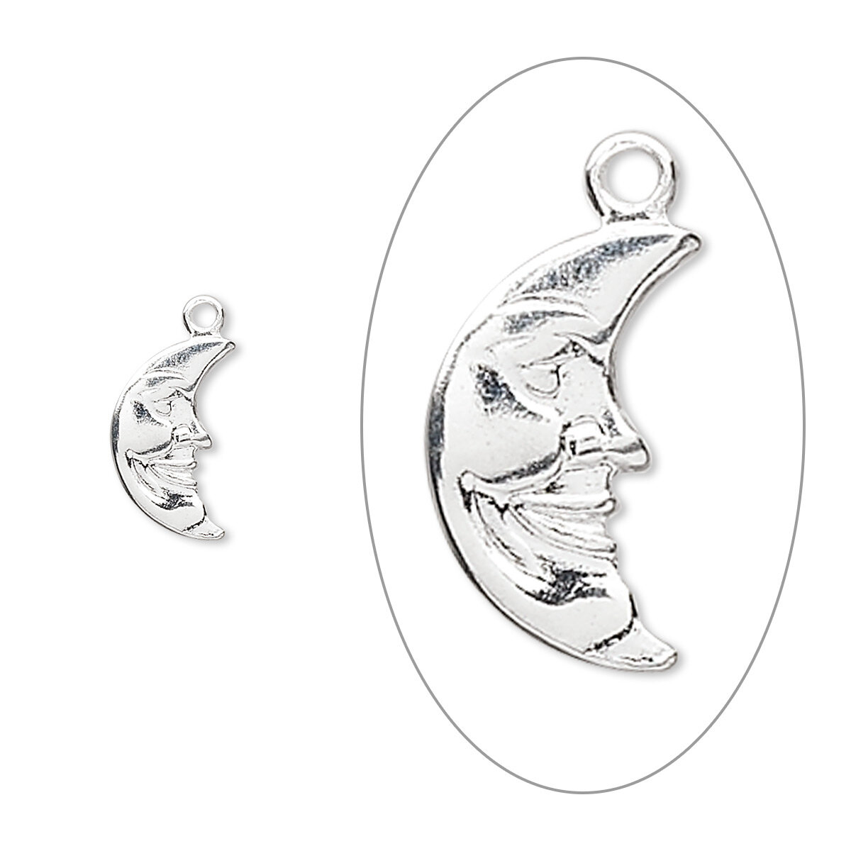 Подвеска, 13х6мм, довольный месяц, базовый материал - латунь, посеребренный, 5 шт.