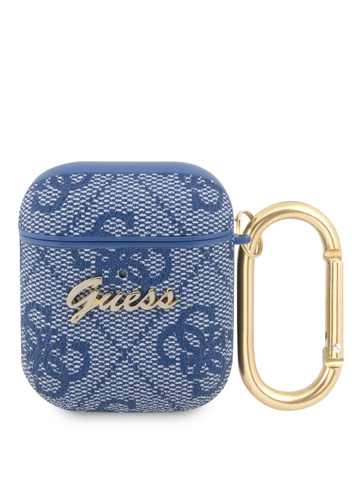 Guess для Airpods 1/2 чехол PU leather 4G with metal logo and carabin Blue