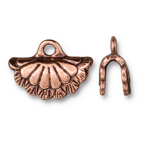 Концевики 18.7х13мм (ширина 17.5мм), TierraCast, зажимы для ленты, Веер, базовый материал - оловянный сплав, медный с чернением, пара