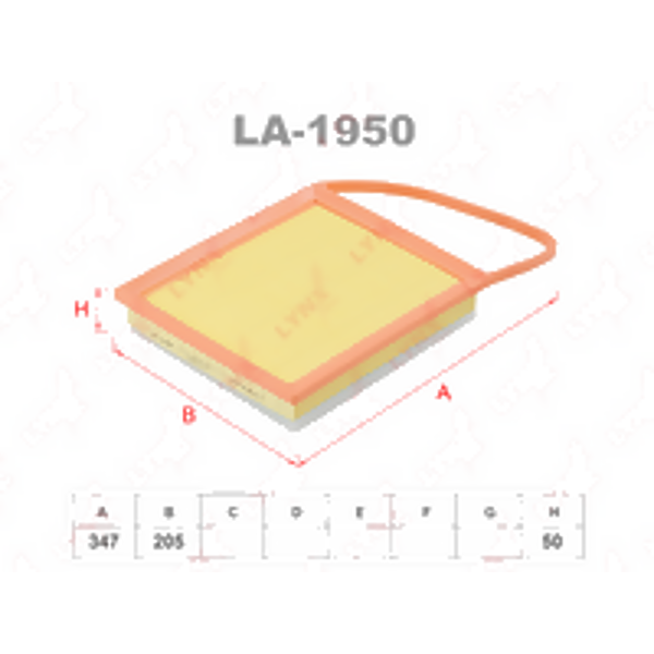 LYNXAUTO la-1950 (1420V1 / 1444TV) фильтр воздушный Citroen (Ситроен) berlingo(b9) 1.6d 08 / c / elysee 1.6d 12 / c3 II-IIi 1.6d