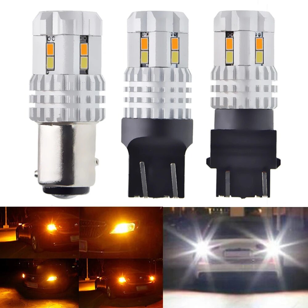 Светодиодная лампа T20 7443, двухцветная, DRL, 12В