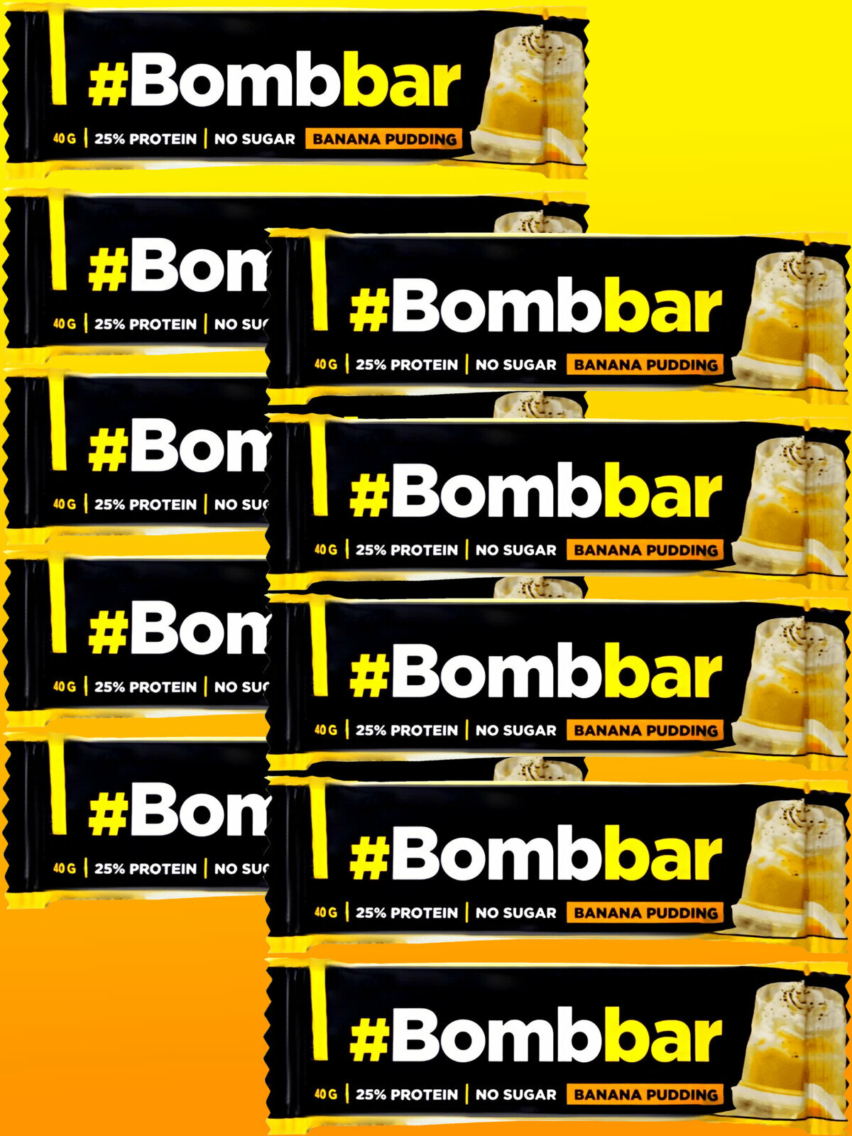 Протеиновый батончик BombBar Батончики в шоколаде без сахара 10 x 40 г, Банановый пудинг