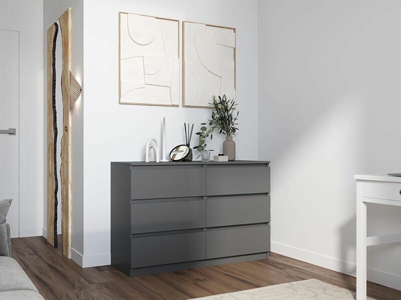 Комод Челси 1202 (6 ящиков) (Ш) (Графит, графит)