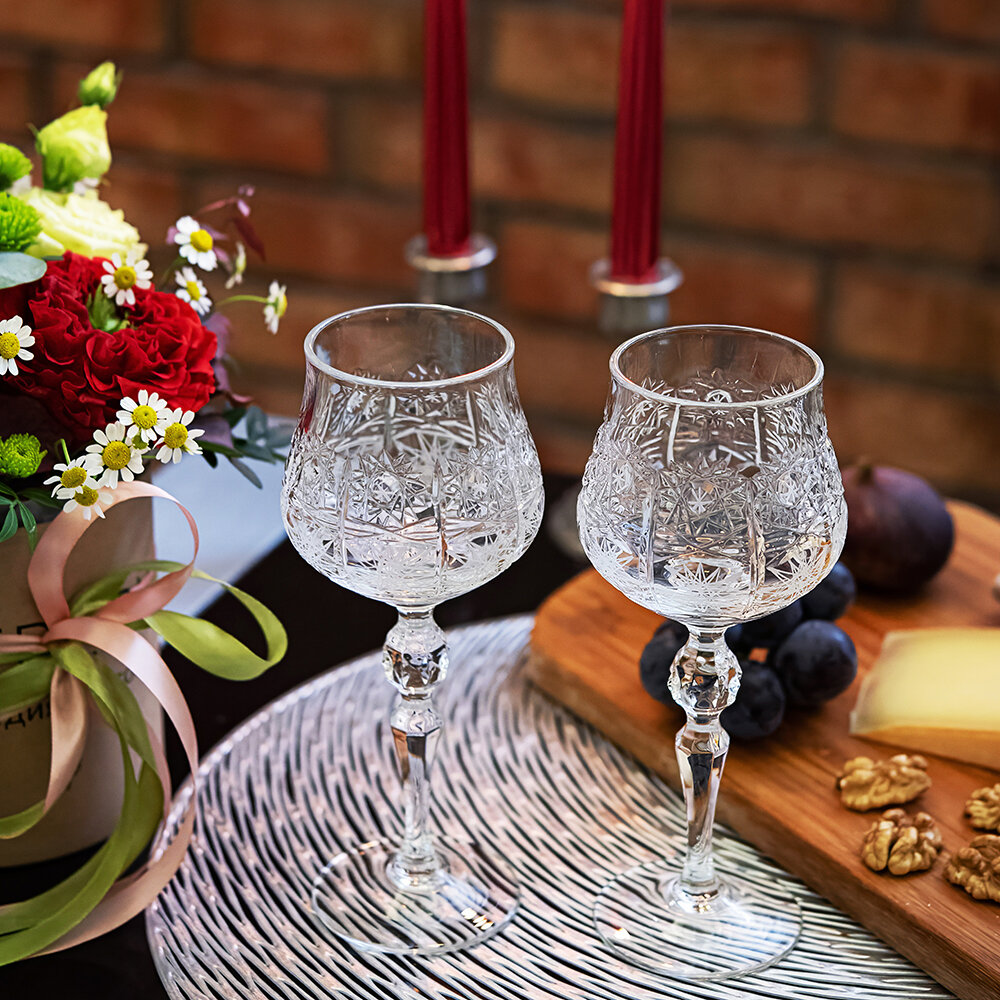 Хрустальные бокалы для белого и красного вина 250 мл, набор фужеров 6 шт, Неман 7841 1100/18