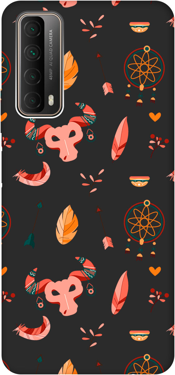 Матовый чехол Boho для Huawei P Smart (2021) / Хуавей П Смарт (2021) с 3D эффектом черный