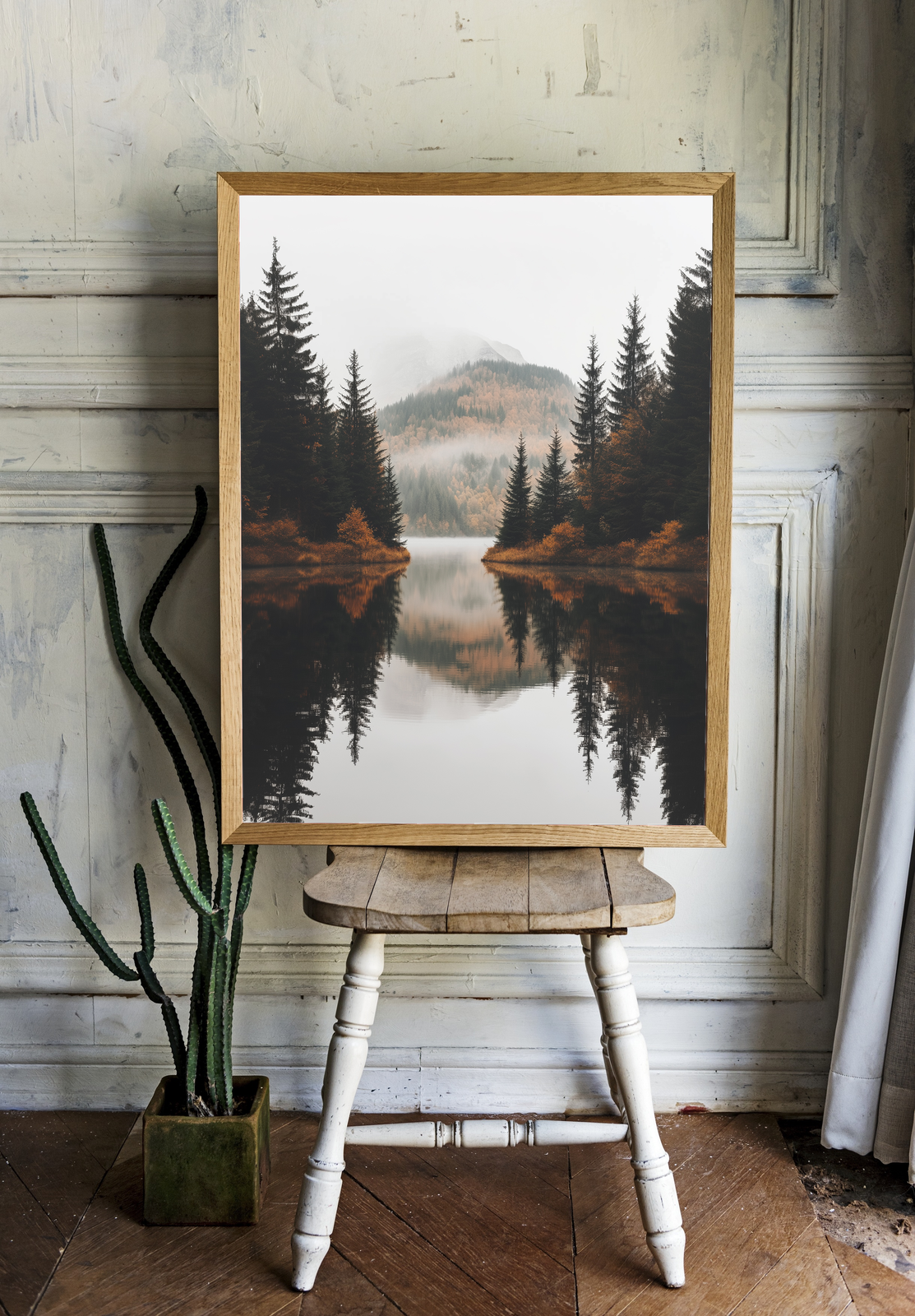 Постер "Горное озеро в тумане" 50x70 без рамы