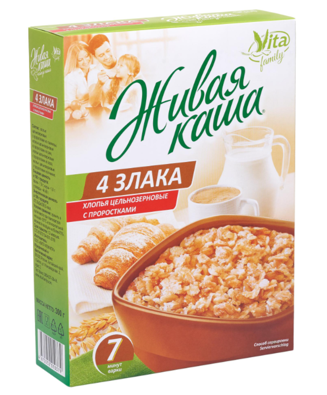 Vita Живая каша 4 злака 100% пророщ. зерно 300 г