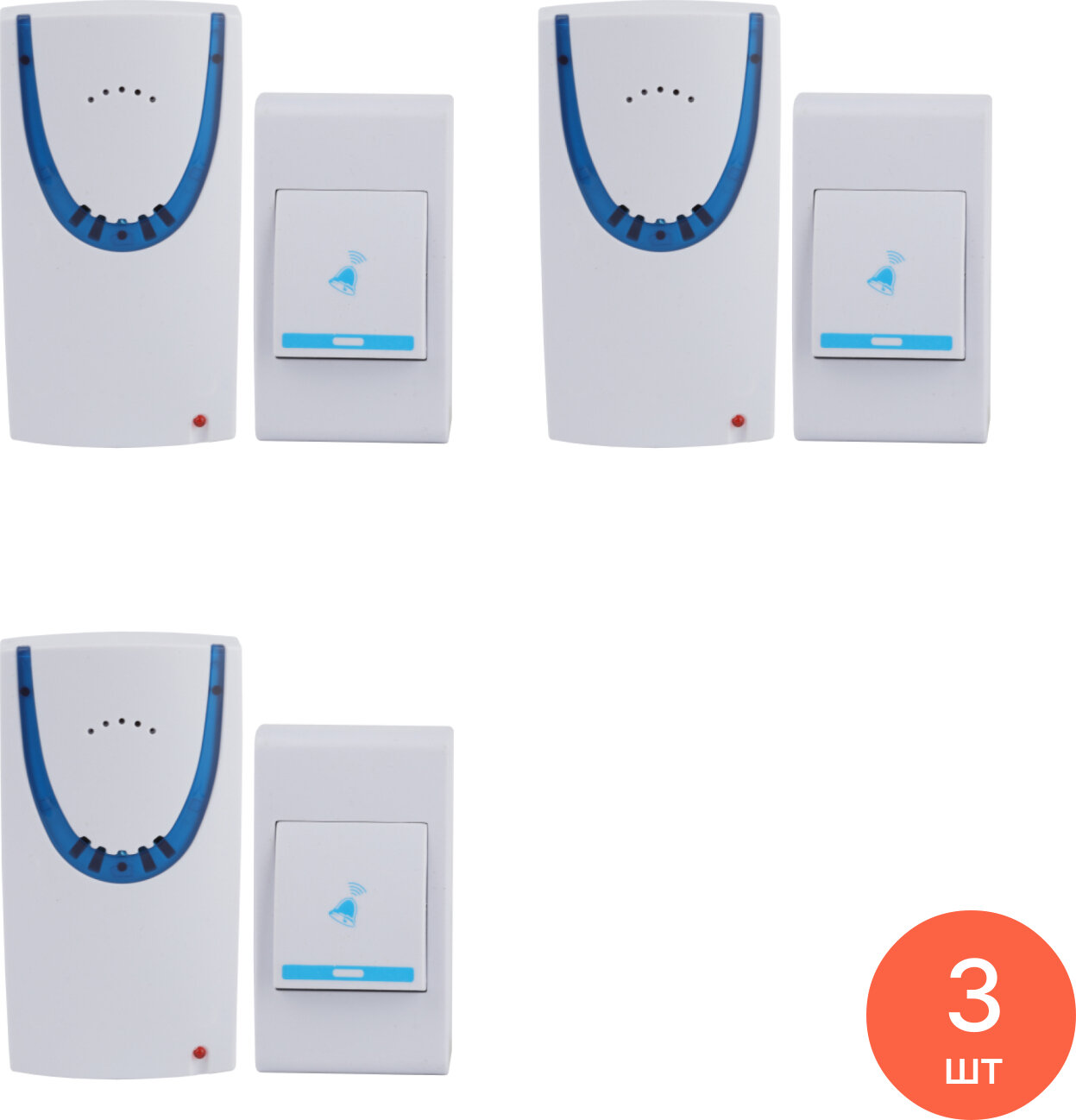Звонок дверной беспроводной ЭРА A03 с 32 мелодиями, белый, IP20, 1 батарейка A23 и 2 батарейки ААА, радиус действия 100м, Б0053277 / устройство для оповещения (комплект из 3 шт)