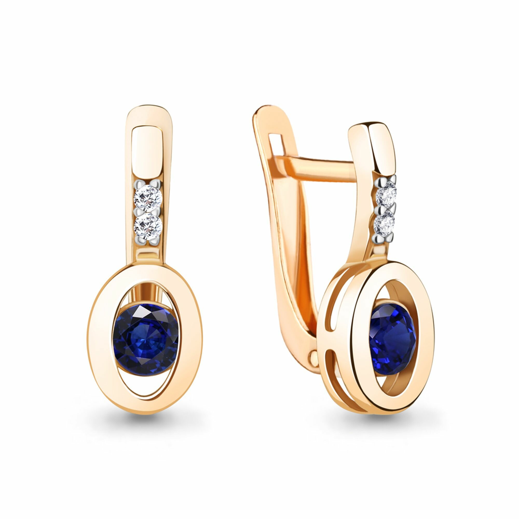 Серьги, серебро, 925 проба, золочение, сапфир синтетический, фианит