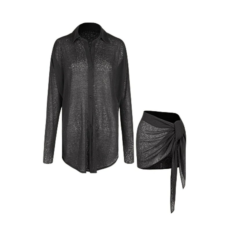 ZYM Рубашка и юбка для латинских танцев из спандекса Черный, Black 2Pcs