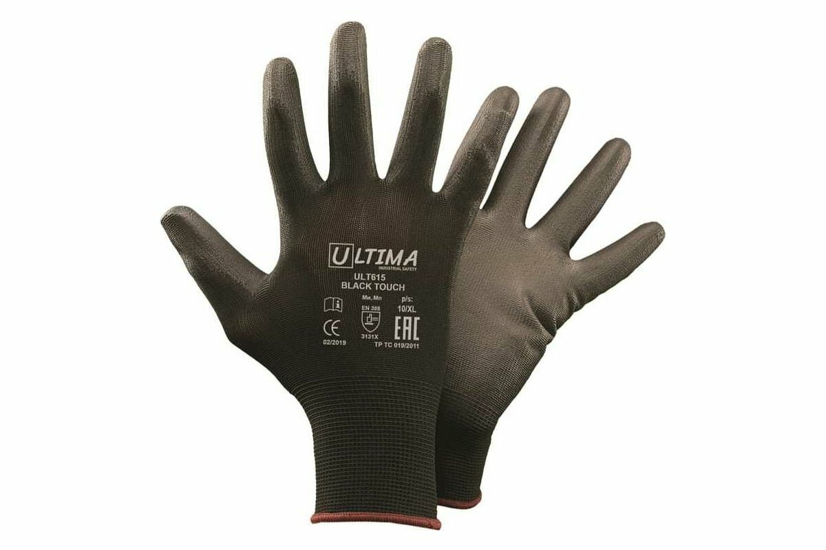 ULTIMA BLACK TOUCH Нейлоновые перчатки с полиуретановым покрытием черные ULT615/XL
