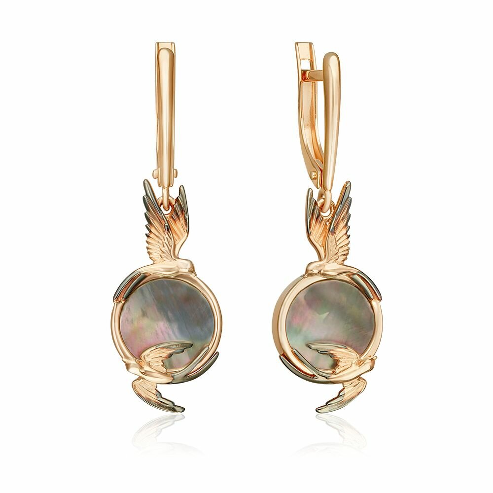 Серьги, красное золото, 585 проба, перламутр