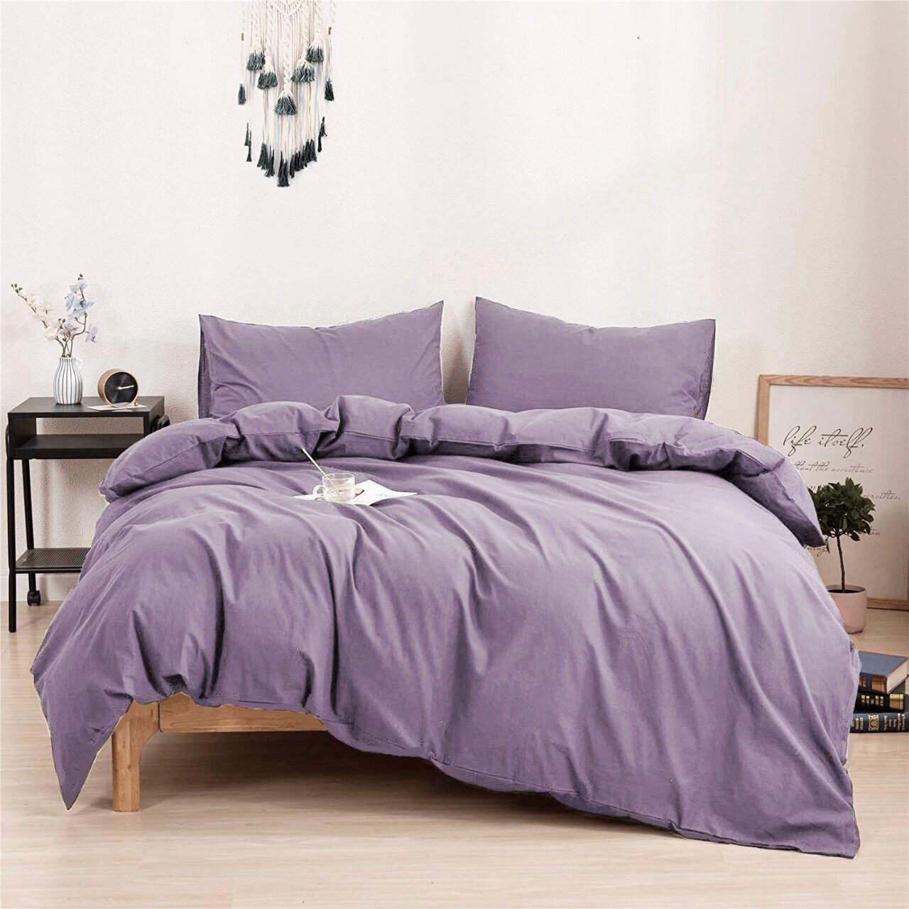 Однотонное постельное бельё, цвет Серо-лиловый, Евро, матовый сатин, наволочки 70x70
