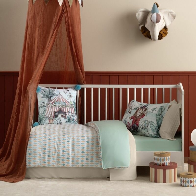 Togas Комплект постельного белья циркус зел-беж 100x120/120x140/40x60, 3пр, 100% Sensotex эвкалиптовое волокно