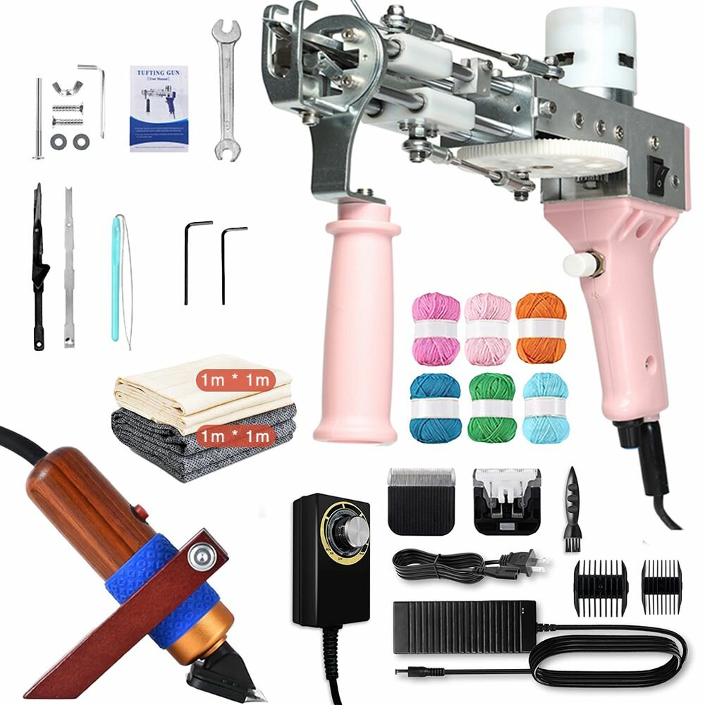 Тафтинговый пистолет для плетения ковров ворсовый петельный Синий, С триммером для ковров KD