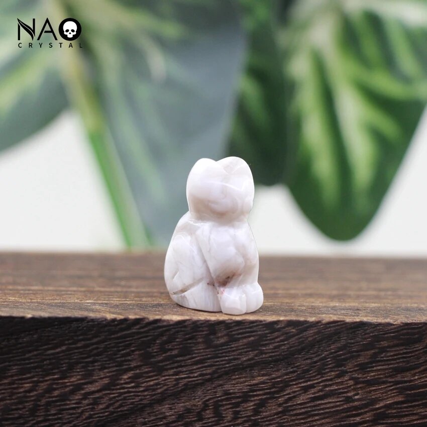 Фигурки кошек из розового кварца Белый, White Agate