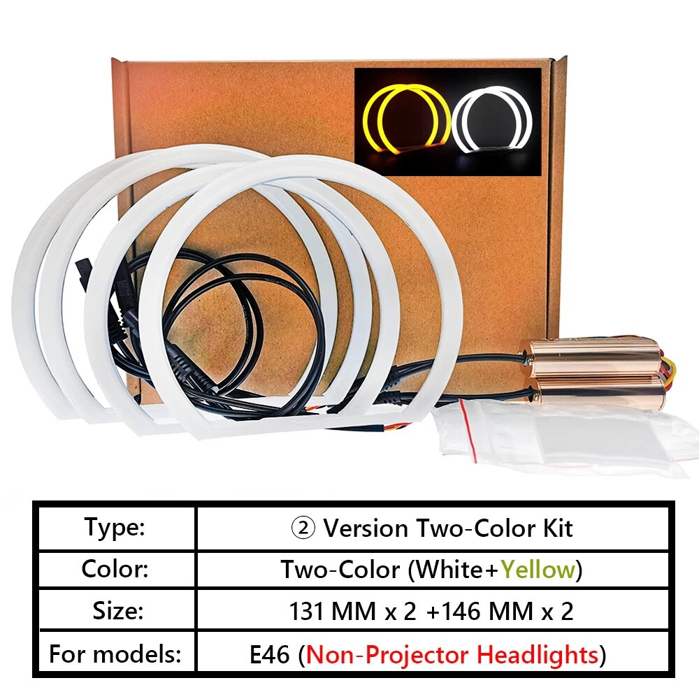Автомобиль-Стайлинг двухцветный белый желтый 4X131MM светодиодные гало-кольца хлопсветильник для BMW E36 E38 E39 E46 M3 светодиодный ная SMD лампа ангельские глазки Two-Color Model 2