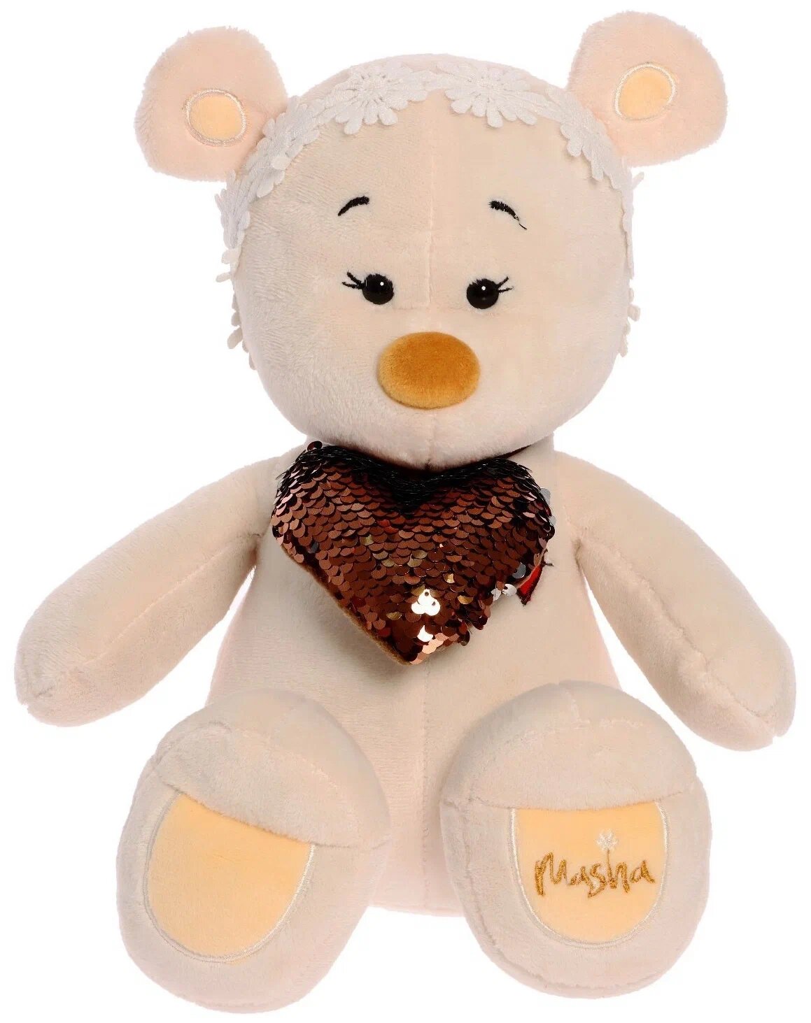 Мягкая игрушка KULT of Toys "Медвежонок Masha" с сердцем, искусственный мех/текстиль, высота 30 см