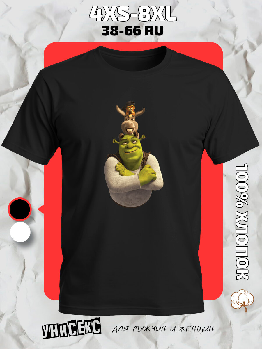 Футболка с принтом Шрек ShrekОслом и Котом