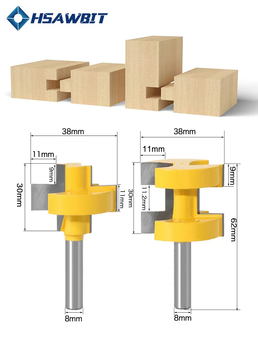 Набор фрез пазо-шиповых, хвостовик 8mm 8x38mm