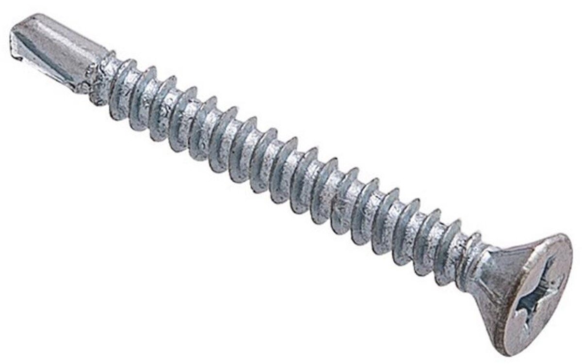 Саморез Стройбат для монтажа окон с буром и потайной головкой из стали, цвет цинк, 3.9х19мм, PH2, 200шт. в упаковке / крепеж