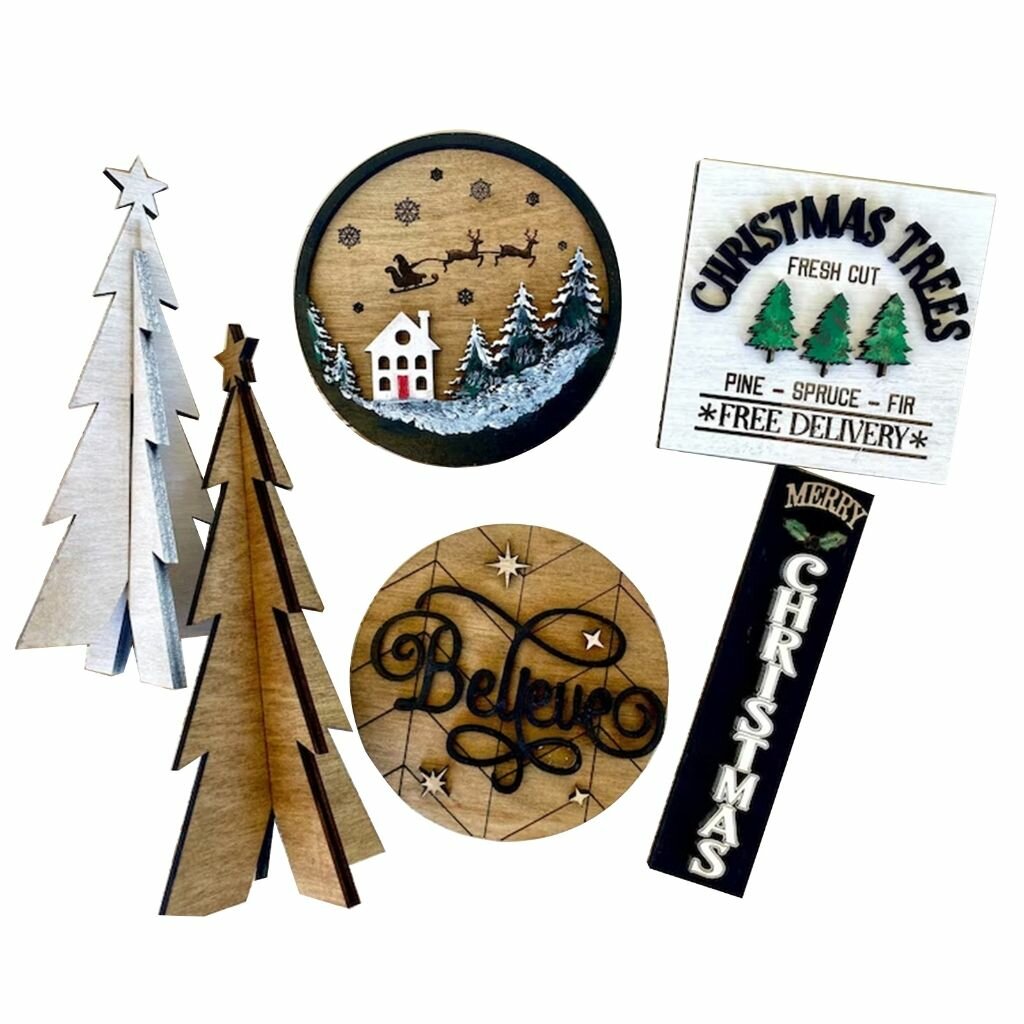Рождественский декор для многоярусного подноса, зимние деревянные таблички, уникальный декор для кухни