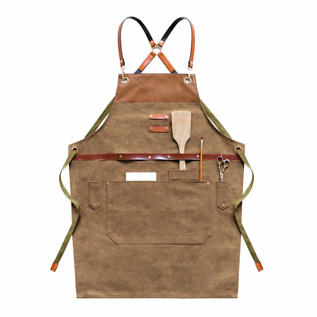 Фартук, Фартук для бариста с цветочным дизайном и деревянными деталями - красно-коричневый, 1 шт