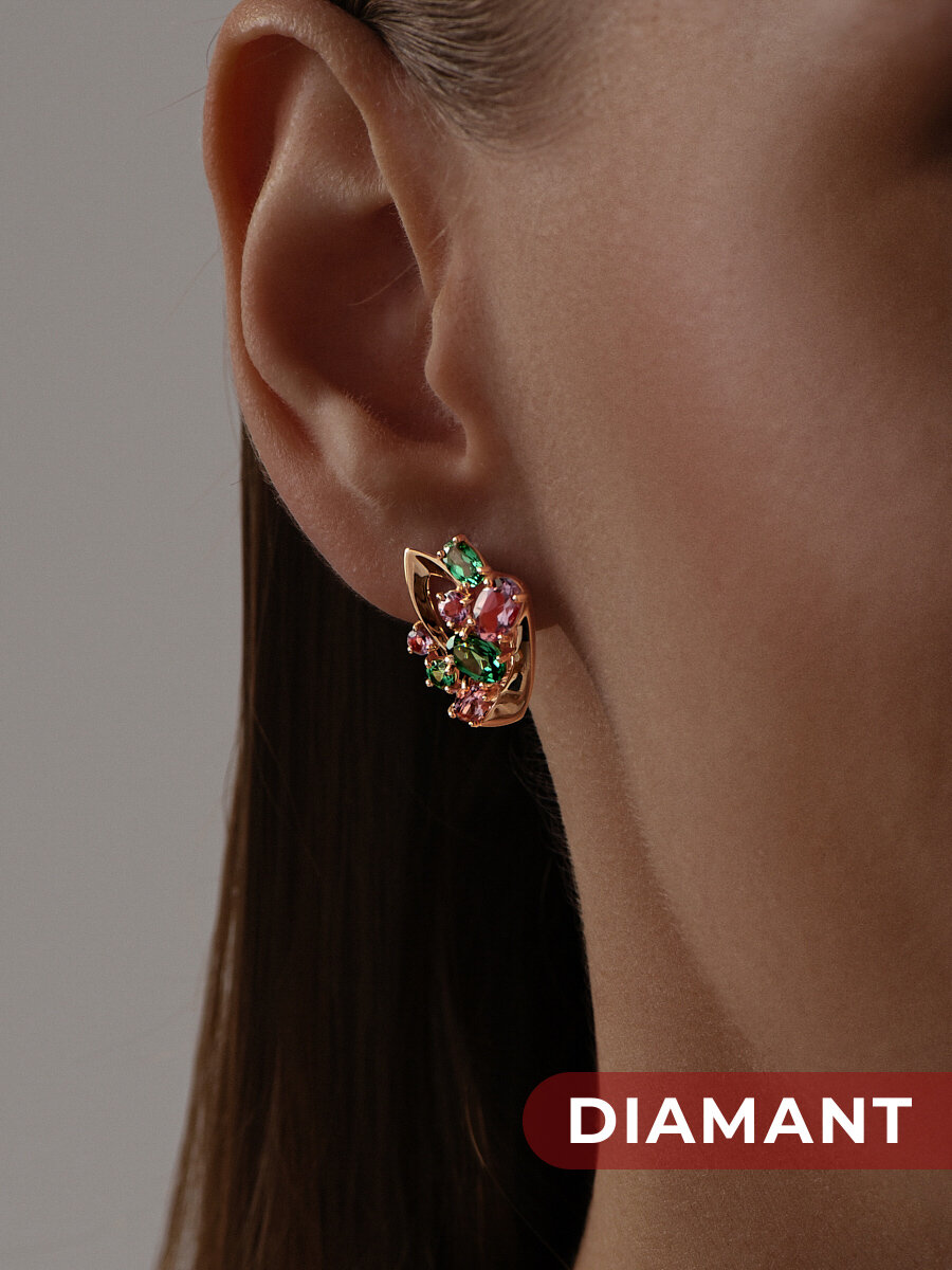 Серьги, красное золото, 585 проба, ситалл, аметист