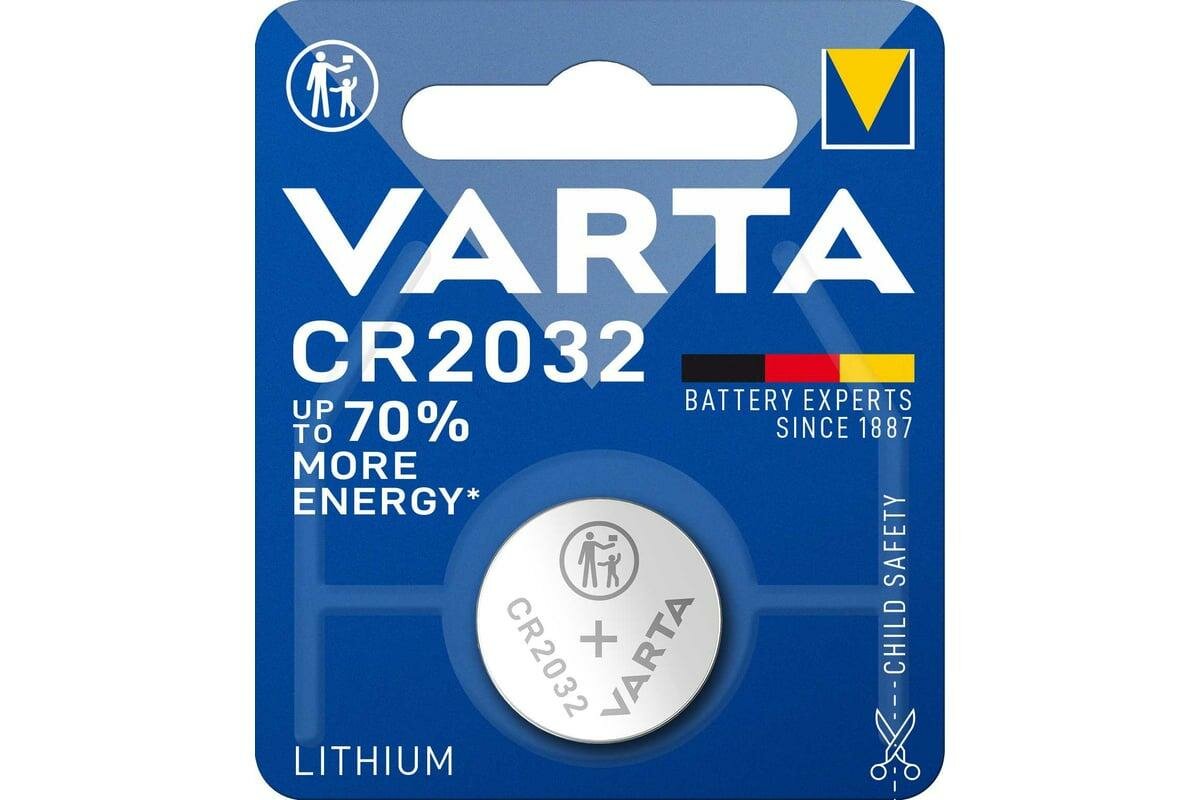Дисковая батарейка Varta CR2032 Lithium Battery 3V BL1 , 1шт.