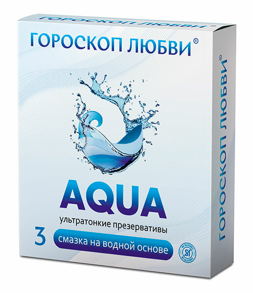 Презервативы Гороскоп любви Аква в смазке на водной основе гладкие с ароматом клубники 24 упаковки по 3 штуки