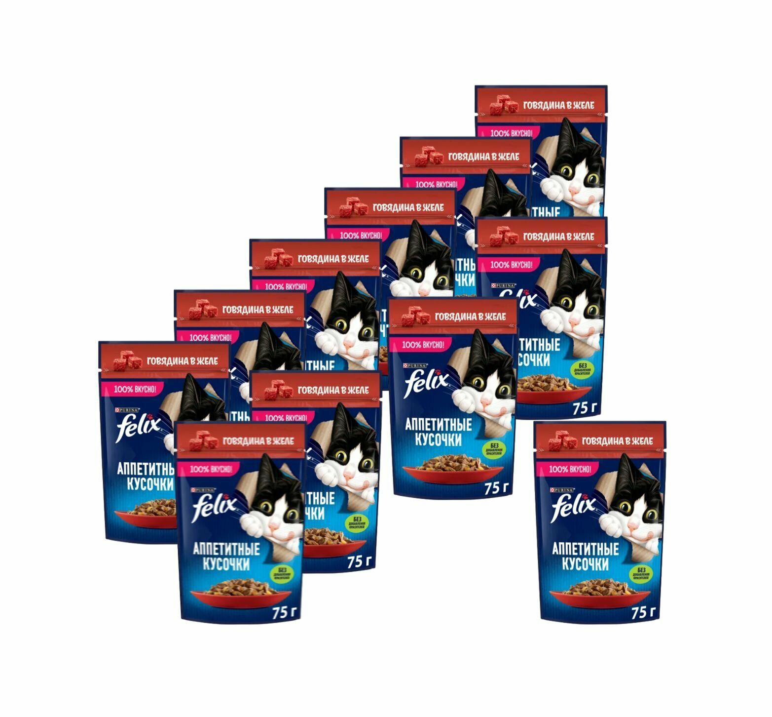Felix влажный корм для кошек аппетитные кусочки с говядиной 75 г x 12 шт.