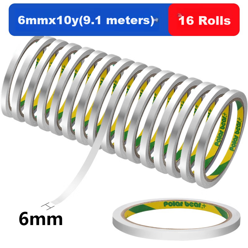 Polar bear High Viscosity Cotton Paper Double-sided Tape Office Tape 6mm*10y (9.1 meters) 16 Rolls DS-616