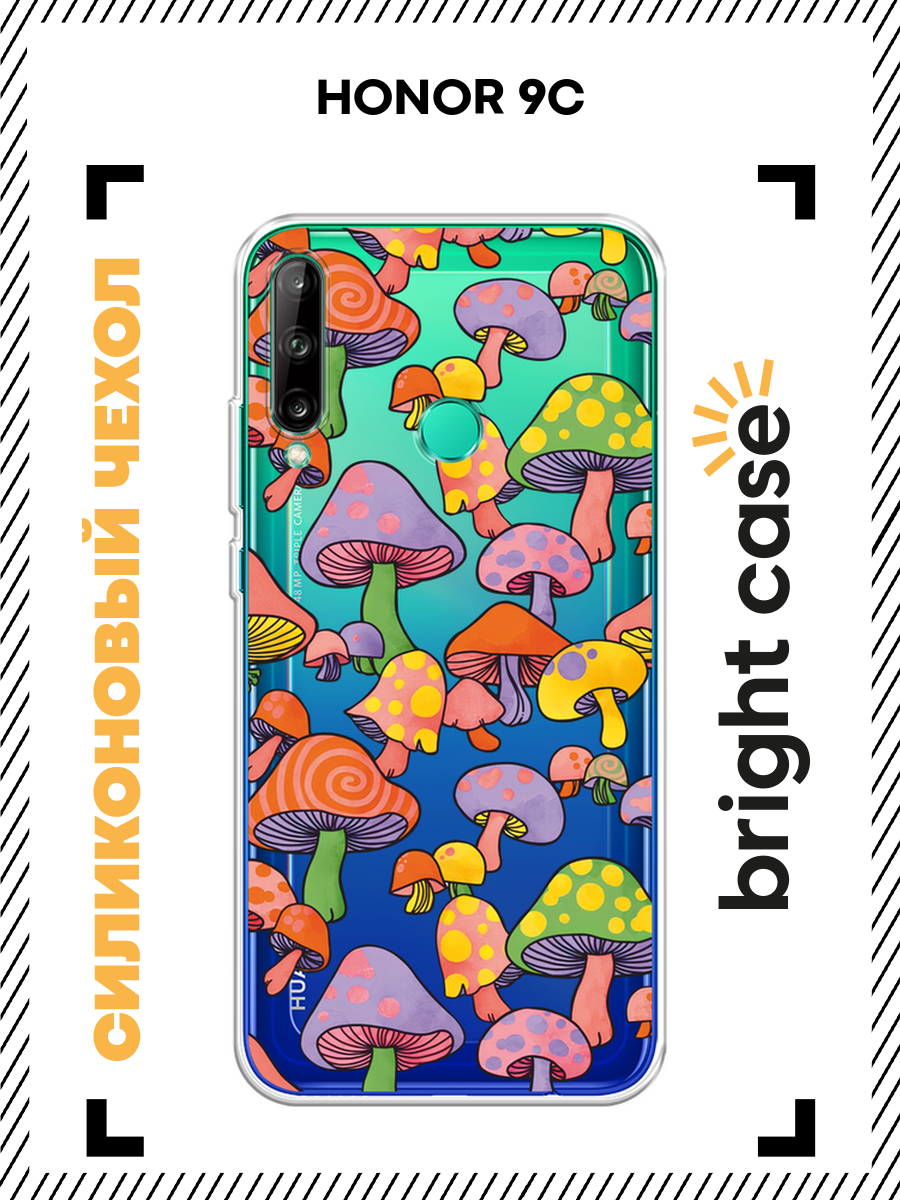 Чехол на Honor 9C/Huawei P40 Lite E/Y7p / Хонор 9C/Хуавей P40 Lite E с принтом Цветные грибы, прозрачный