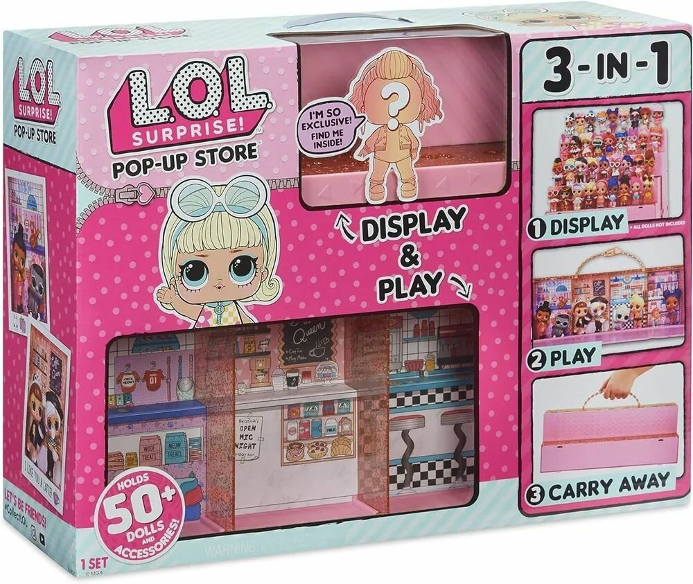 LOL Surprise Pop-Up Store 3-in-1 - стенд - подставка для кукол ЛОЛ (с одной эксклюзивной куклой ЛОЛ Инстаголд в комплекте)
