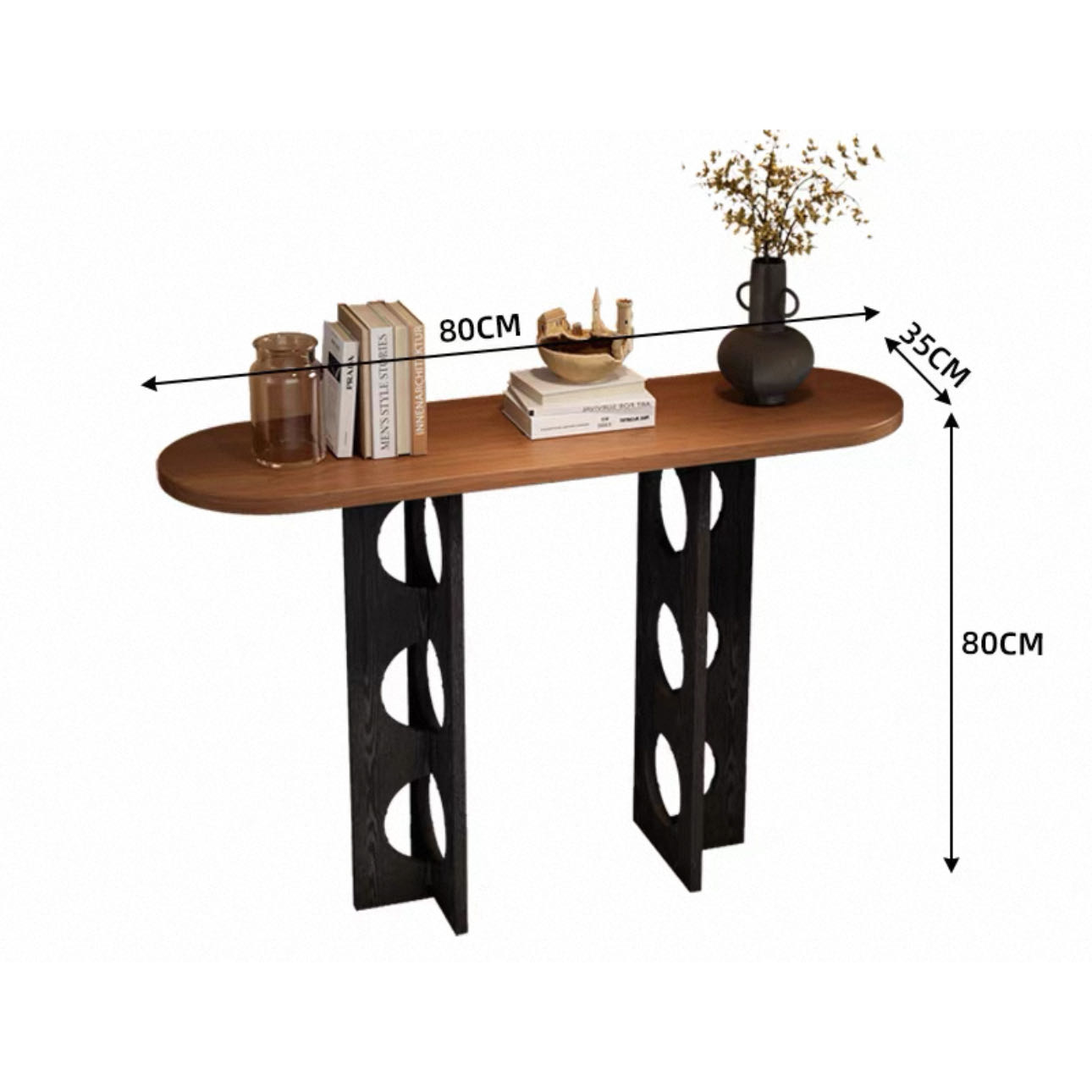 Интерьерная деревянная консоль Majournet (светлое дерево столешница /черное основание / 80см)