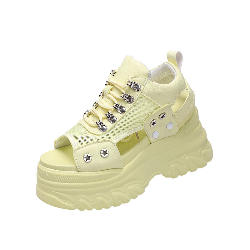 MOOCIE Спортивная обувь, женские сандалии, популярная летняя новинка, корейская спортивная обувь с толстой подошвой, женские сандалии с круглым носком, повседневная обувь на танкетке, римские спортивные туфли, женские сандалии