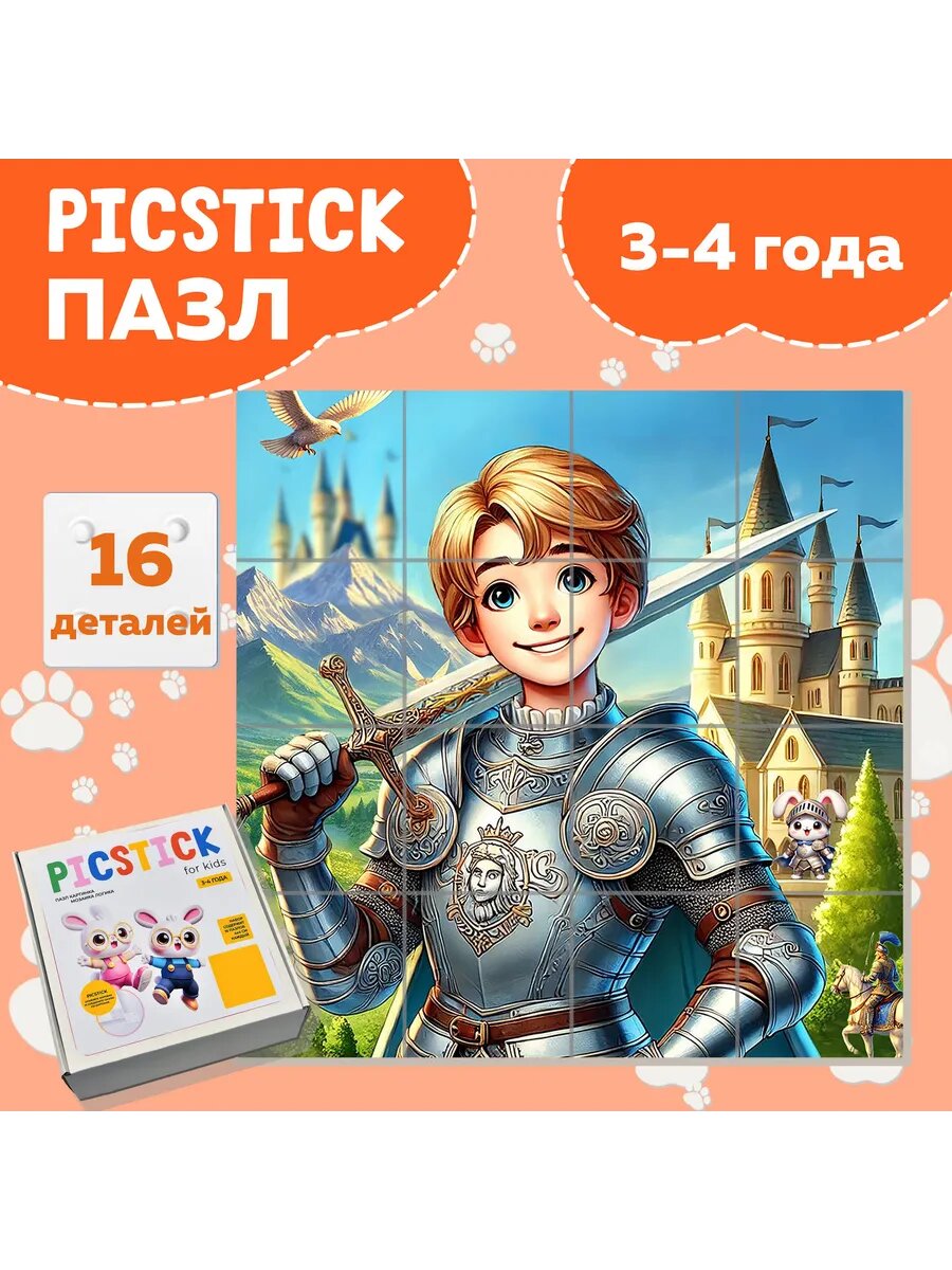 Пазл для детей Рыцарь Замок 16 эл. 16*16 см