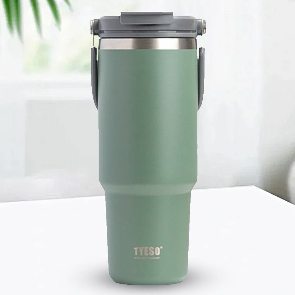 Автокружка с термоизоляцией 900 мл для горячих и холодных напитков, дорожная кружка с соломинкой и удобной ручкой, универсальная для путешествий, спорта и повседневного использования