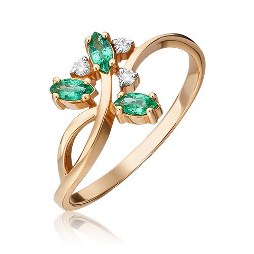 Кольцо, красное золото, 585 проба, бриллиант, изумруд