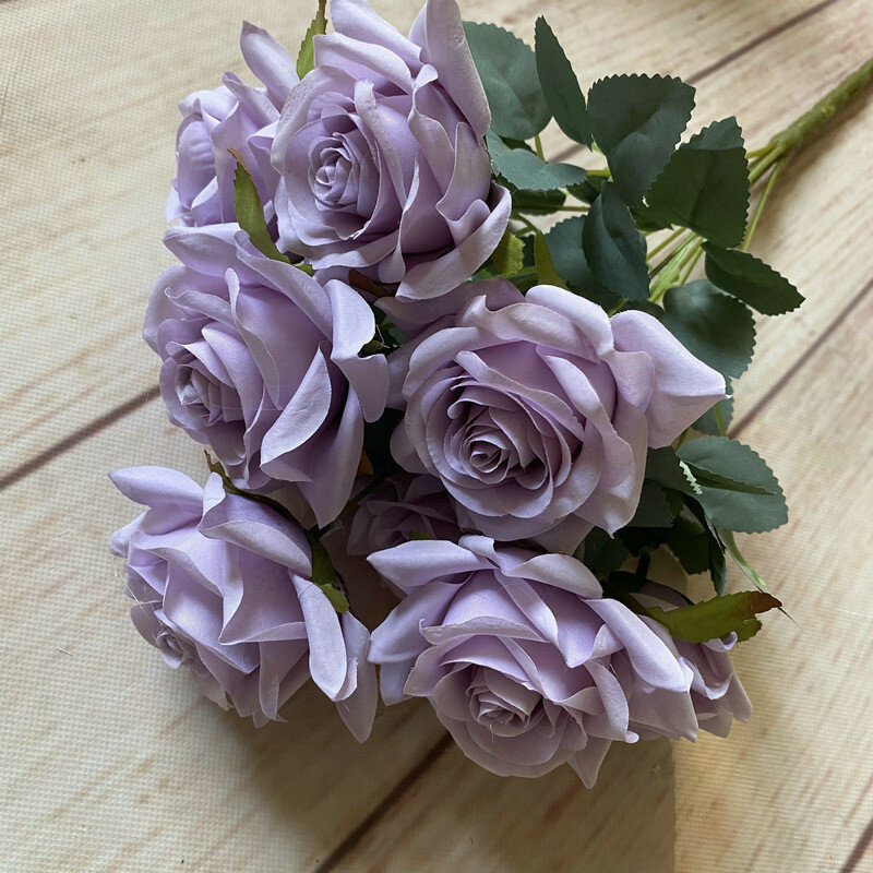Realistic artificial rose bouquet for wedding venue tabletop display, blue purple