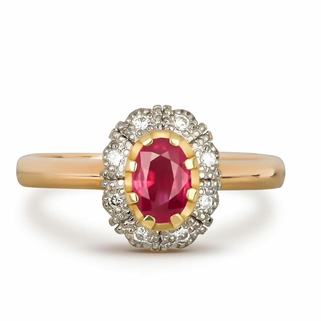 Кольцо помолвочное, красное золото, 585 проба, бриллиант, рубин