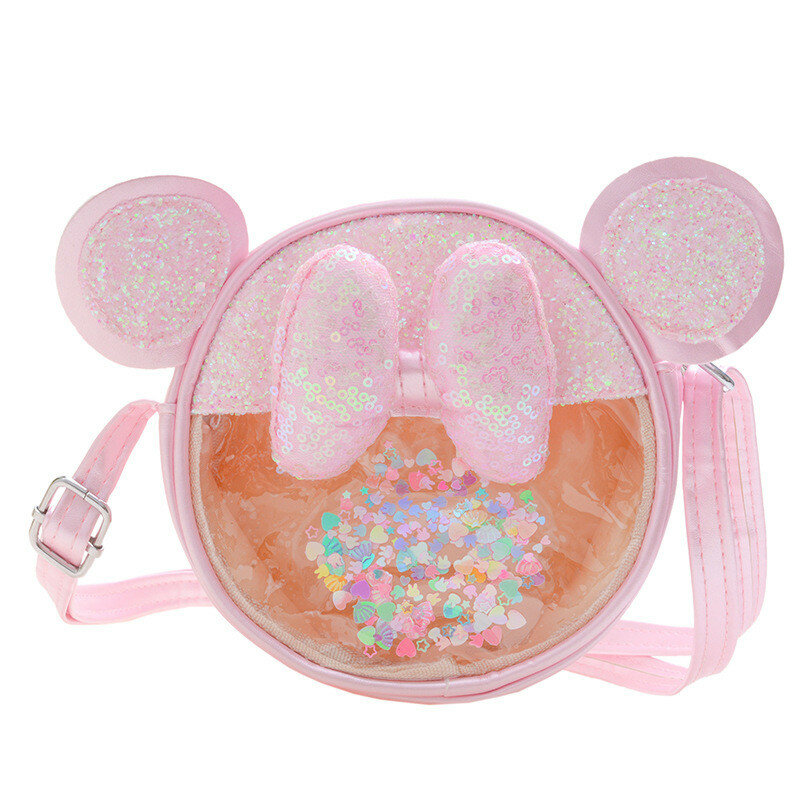 Cartoon girls crossbody bag with glitter effects and trendy style for school